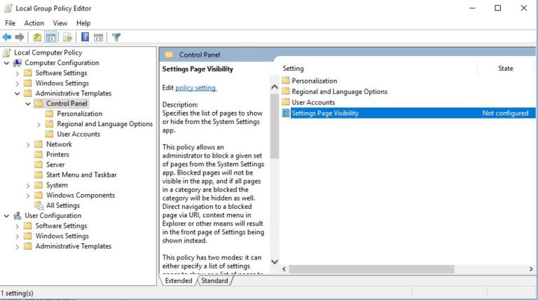 Windows10 – Configure Windows Settings Menu – IT-Pirate
